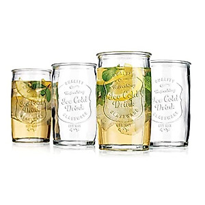 Glaver's Drinking Glasses Set of 4, Vintage Italian Style – Elegant 20 Oz Clear Tumbler Glassware Set– Genuine Artisan-Made for, Refreshing Drinks, Beverages, Cocktails. Dishwasher Safe