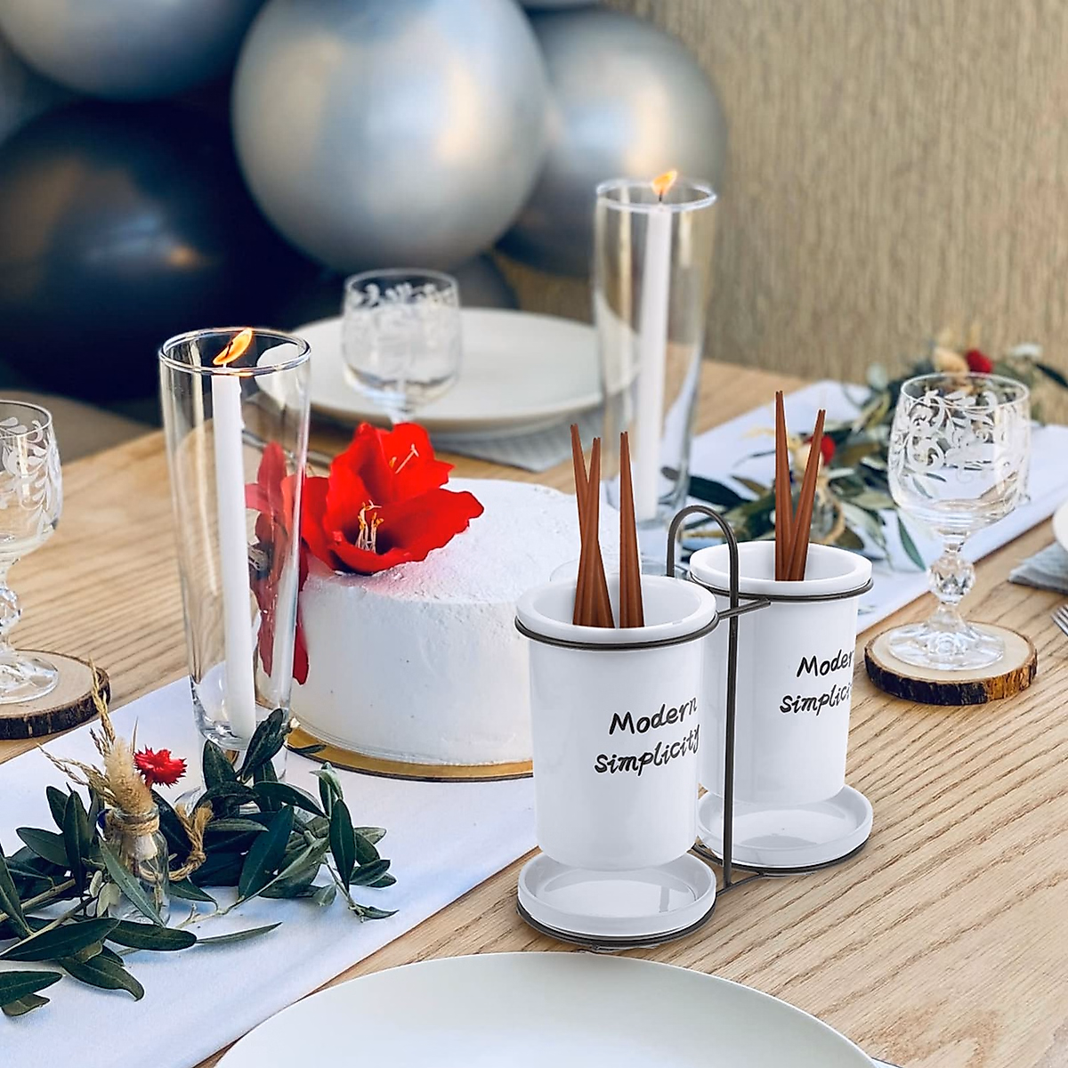 Angoily White Storage Box Ceramic Spoon Caddy Utensil Holder Japanese Countertop kitchen Utensils Organizer Chopstick Canister Cutlery Holder For Forks Knives Spoons Easy Chopsticks