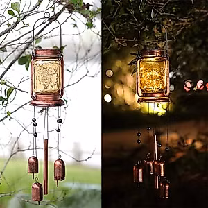 ZYLiWoo-Solar Wind Chime, Mason jar Chime Light,Hanging Chimes, Memorial Chimes Outdoor Waterproof, Suitable for Garden, Terrace and Courtyard Corridor Decoration