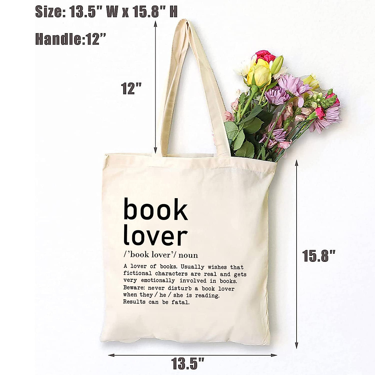 TSIIUO Women's Book Lover Noun Canvas Tote Bag Funny Reader Gift Library Reusable Shopping Canvas Bag White