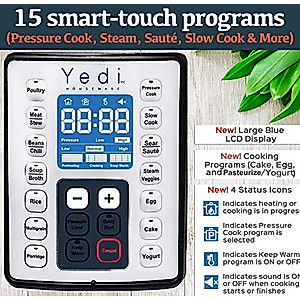 Yedi 9-in-1 Total Package Instant Programmable Pressure Cooker, 6 Quart, Deluxe Accessory kit, Recipes, Pressure Cook, Slow Cook, Rice Cooker, Yogurt Maker, Egg Cook, Sauté, Steamer, Stainless Steel