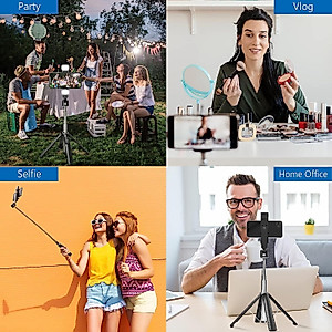 41” Selfie Stick Tripod Quadrapod with 2 Rechargeable Fill Light, Extendable Tripod with Bluetooth Remote, Stainless Steel, 3 Light Modes, 9 Brightness Levels, Compatible for All iPhone & Android