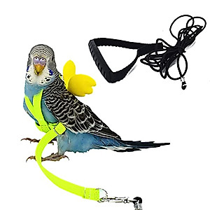 Clpoawc Parrot Bird Harness and Leash Adjustable Bird Harness Leash Outdoor Flying Kit Training Rope for Parrot Budgie Lovebird Cockatiel Macaw Parakeet(Yellow)