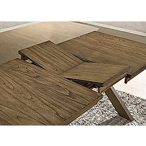 Roundhill Furniture Raven Wood Dining Set: Butterfly Leaf Table, Six Chairs, Glazed Pine Brown