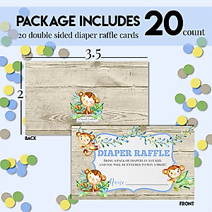 Amanda Creation Watercolor Jungle Monkeys Diaper Raffle Tickets for Baby Boy Showers, 20 2" X 3” Double Sided Insert Cards for Games, Bring a Pack of Diapers to Win Favors & Prizes!
