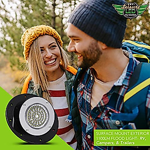 Leisure LED RV Exterior Round Surface Mount Flood Porch Utility Light - Black 12v 1100 Lumen Lighting Fixture Replacement Lighting for Weekend Warrior RVs, Trailers, Campers, 5th Wheels (Black)