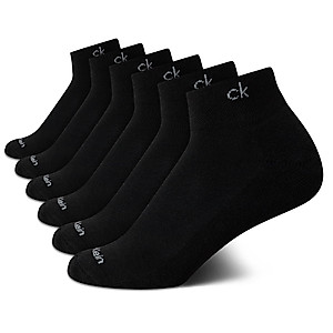 Calvin Klein Women's Athletic Sock - Cushion Quarter Cut Ankle Socks (6 Pack), Size 4-10, Black