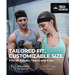 Tough Headwear Tie Headband for Men - Tennis Headband for Women, Sweat Band for Workout, Running, Football, Basketball, Athletics - Midnight Black