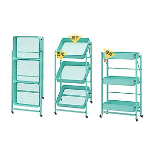 N/A Metal 3 Tier Folding Trolley Wheeled Kitchen Storage Shelf Trolley (Color : A, Size : 78cm*45cm)
