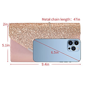 DIGOGO Sequins Flap Evening Purse Envelope Shaped Clutch Purse Chain Crossbody Shoulder Bag for Wedding Party Prom Ball Pink