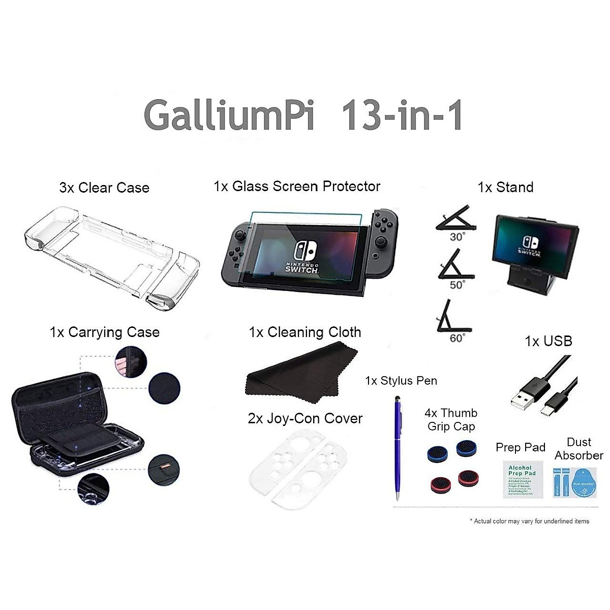 GALLIUMPI Newest Nintendo Switch 32GB Console with Gray Joy-Con, 6.2" Multi-Touch 1280x720 Display, WiFi, Bluetooth, HDMI Deluxe 13-in-1 Bundle
