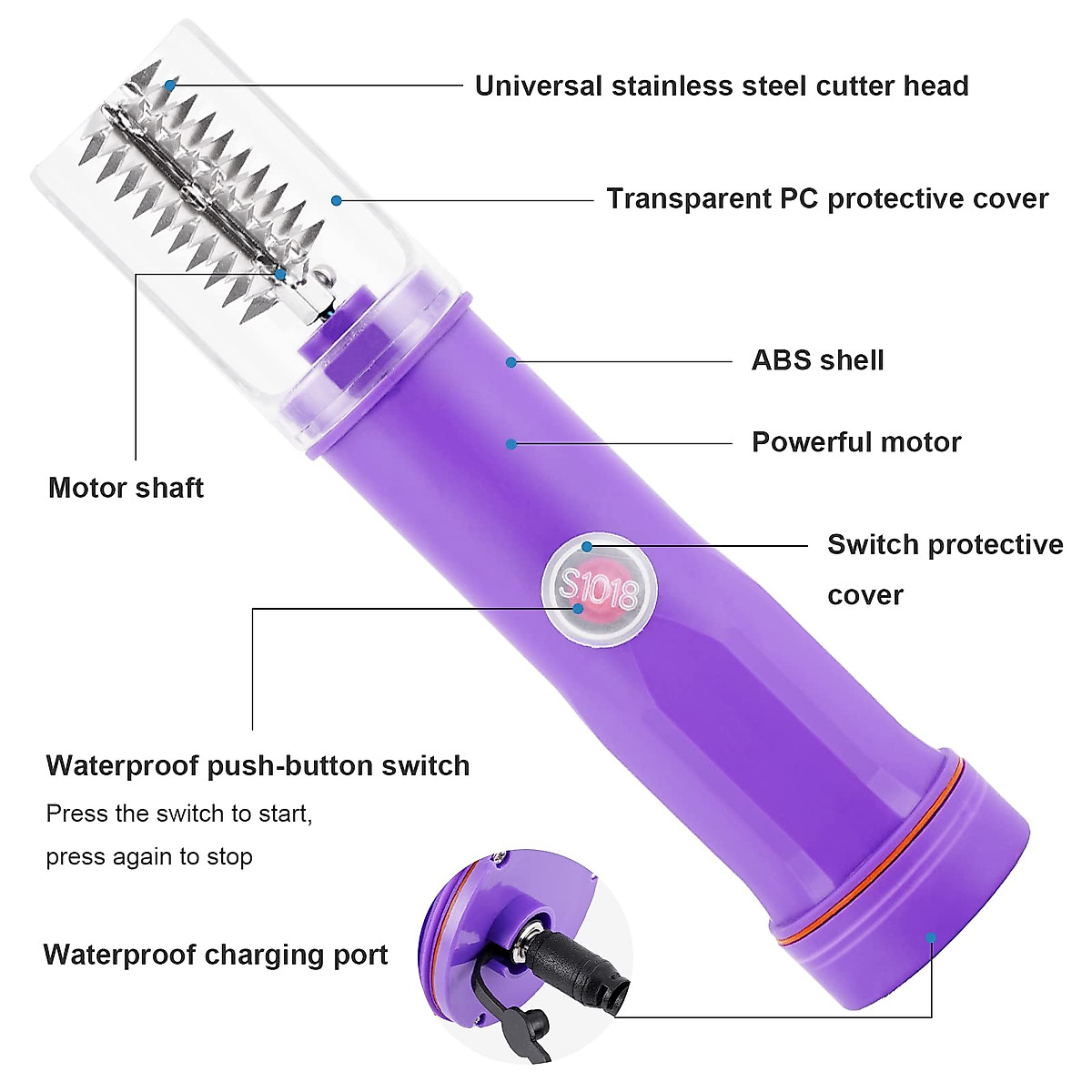 MXBAOHENG Electric Fish Scaler Remover 120W 2000mAh Cordless Fish Scale Scraper Cleaner Rechargeable (Purple)