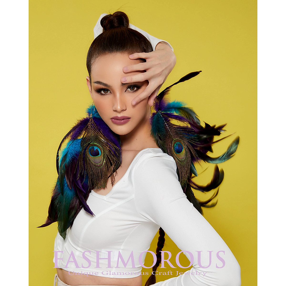 Fashmorous Peacock Feather Earrings Long Feather Earrings for Women Feather Earrings Purple