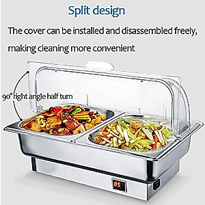 Food Warmer, Chafing Dish Stainless Steel Chafing Dishes, 9L Buffet Server, Catering Food Warmers with 90° Half Clamshell for Parties, Buffets, Adjustable Temperature (1/2 Size Foo