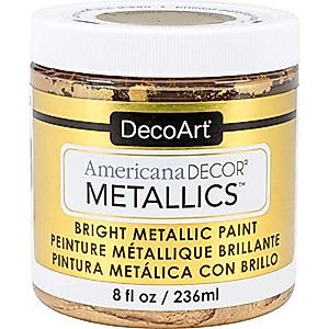 DecoArt Americana Decor Metallics 24K Gold Paint - 8oz Metallic 24K Gold Acrylic Paint - Water Based Multi Surface Paint for Arts and Crafts, Home Decor, Wall Decor, Gilding Paint & Touch Ups + E-book