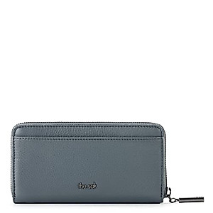 The Sak Essential Zipper Wallet in Leather, Dusty Blue
