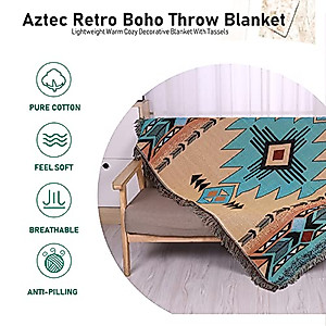 Hopstar Aztec Throw Blanket Navajo Indian Blankets and Throws Boho Western Decor Couch Cover Blanket for Bed Sofa Living Room Beach Travel 51"x63"