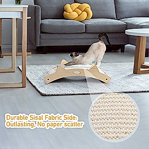 Pecute Cat Scratcher Lounge, Woven Sisal + Carpet Cloth Double-Sided Durable Cat Scratchers Bed Wooden Structure Kitty Scratching Pads (16.5x10.8in)