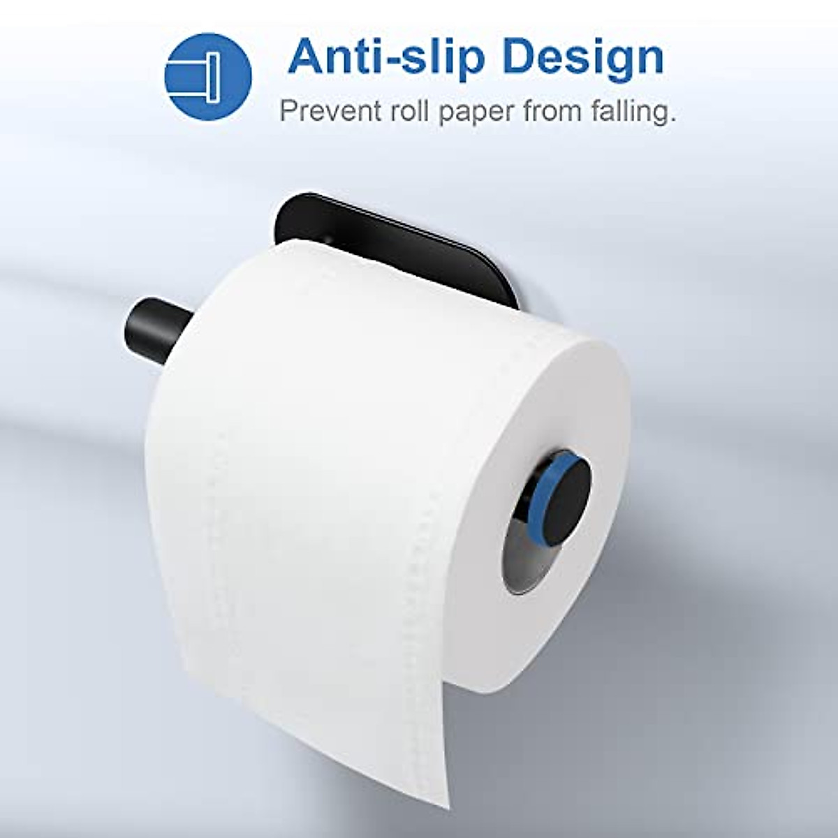Simtive Adhesive Toilet Paper Holder, No Drilling Stainless Steel Toilet Roll Holder, Stick on Wall for Bathroom and RV, Matte Black
