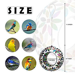 VCUTEKA Bird Feeder for Outside Hanging with Round Shape Glass Container to Attract More Wild Birds, Mosaic Fly Through for Garden, Yard, Backyard, Deck and Porch Decor, 7-Inch