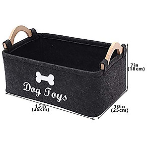 Xbopetda Fiber Soft Felt Dog Storage Basket Bin Organizer - with Wooden Handle - Pet Supplies Storage Basket/Bin Kids Toy Chest Storage Trunk-Dark Grey