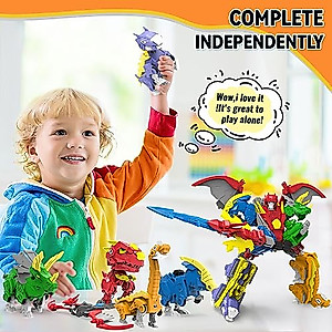 Wenbeier Robot Dinosaur Toys 6-in-1 Combined Large Robot Toys Take Apart Toys Including 6 Dinosaur Action Figures -Triceratops Deformation Toys for Kids 6-12（10“）