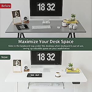 FEZIBO Standing Desk with Keyboard Tray, 48 × 24 Inches Electric Height Adjustable Desk, Sit Stand Up Desk, Computer Office Desk, White