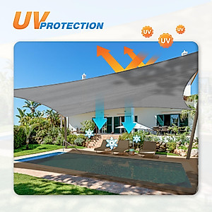 TANG Sunshades Depot 6x6 Feet Sun Shade Sail Square Canopy Shade Cover UV Block for Backyard Pergola Porch Deck Garden Patio Outdoor Activities Gray
