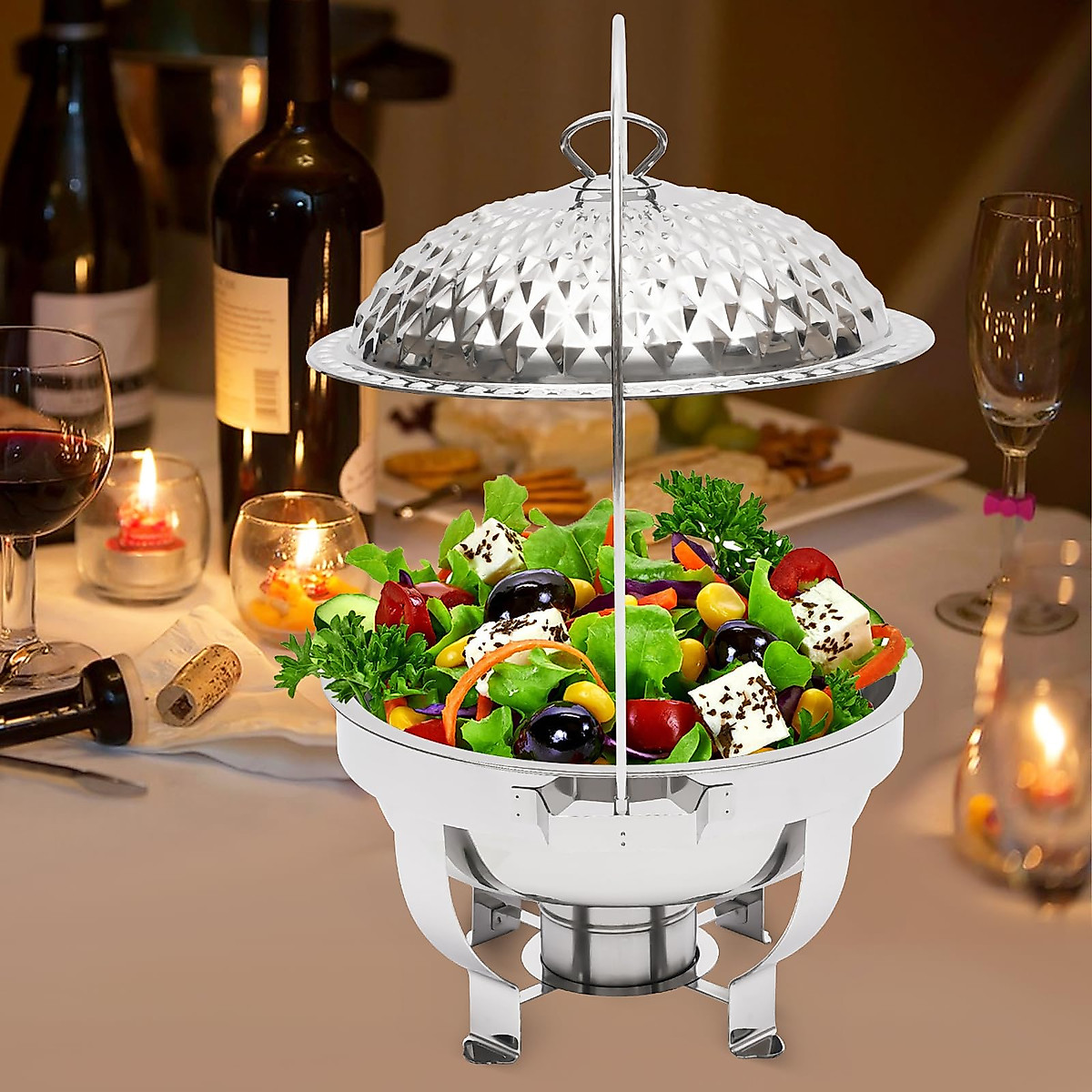 Chafing Dish Buffet Set Gold/Silver,4.5L Round Stainless Steel Chafer, Buffet Servers and Warmers Set Warming Tray for Wedding, Parties, Banquet, Events (Silver)