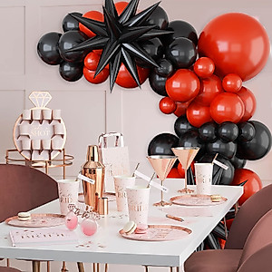 Red and Black Balloon Arch Kit, Latex Birthday Balloons 5 10 18 inch Burgundy and Black Party Balloons with 2 Black Explosion Star for Wedding Bridal Baby Shower Bachelorette Graduation Party