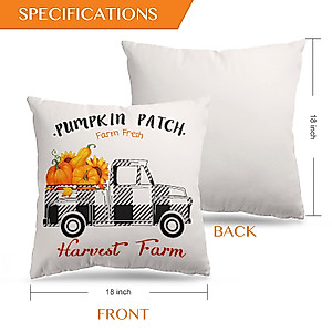 MingTa Happy Fall Pillow Covers 18x18 Set of 4, Linen Buffalo Plaid Maple Pumpkin Truck Farmhouse Thanksgiving Throw Pillow Covers Outdoor and Indoor, Pillow Cases for Sofa Couch Fall Home Decor