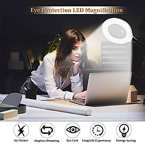 LED Magnifying Lamp with Light, 10X Desk Magnifying Glass with Lamp and Stand,Lighted Hands Free Flexible Gooseneck Professional Cool Light Lamp for Craft,Reading, Seniors,