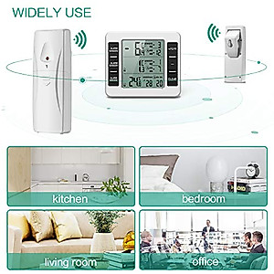 ORIA Refrigerator Thermometer, Wireless Digital Freezer Thermometer with 2 Wireless Sensors, Wireless Indoor Outdoor Thermometer, Audible Alarm, Min and Max Display, LCD Display for Home, Restaurants