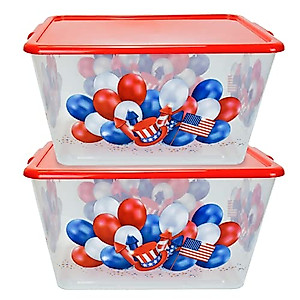 SIMPLYKLEEN 14.5-gal. Reusable Stacking Plastic Storage Containers with Lids, USA 4th of July (Pack of 2) Made in the USA