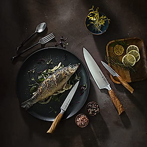 Messermeister Oliva Elite Starter Knife Set - Includes 8" Stealth Chef's Knife, 6" Utility Knife & 3.5" Paring Knife - Rust Resistant & Easy to Maintain