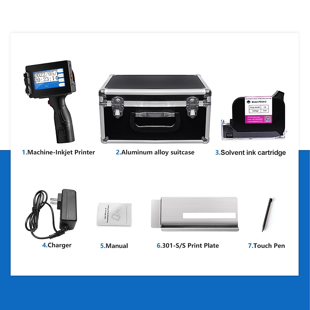 PEKOKO LB100S Portable Hand Jet Handheld TIJ Thermal Inkjet Printer 12.7mm Online QR Bar Batch Date Number Coding Machine for Carton Box,Food Package,Drink Bottle