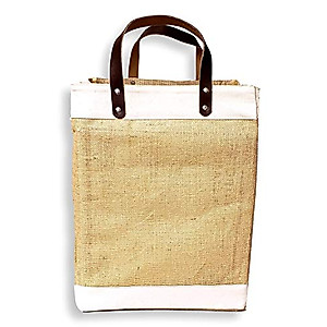 Eco-Friendly Large Jute and Cotton Leather Handle Market Tote Bag (Natural - No Embroidery)