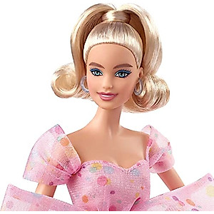 Barbie Signature Birthday Wishes Doll (11.5in Blonde) Wearing Pink Tulle Gown & Shoes, with Customizable Packaging, Gift for 6+