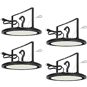 4 Pack LED High Bay Light 200W, 28000 LM with US Plug 5ft Cable,5000K Daylight, Waterproof, UFO Commercial Industrial Warehouse Workshop Factory Barn Garage Area Lighting Fixture