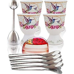 NobleEgg Premium Egg Cups for Soft Boiled Eggs | Set of 4 | Egg Timer Pro | 18/10 Egg Spoons | Egg Topper | Gift/Storage Box