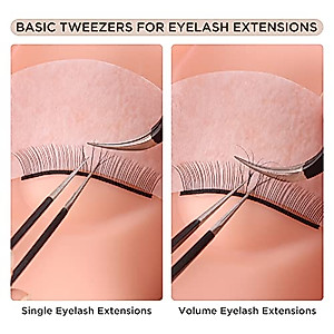 BEYELIAN Eyelash Extension Tweezers, Curved Tip Volume Lash Tweezers, Professional Lash Extension Tweezers, ESD-15