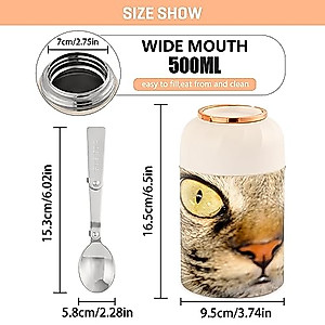 CUPADA Siberian Cat Funny Food Jar, Kitten Face Cute Insulated Hot Food Jars Vacuum 17OZ with Folding Spoon for Work Trip Picnic Camping