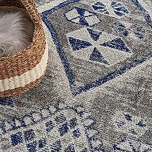 Bloom Rugs Tribal Geometric Blue Multicolor Runner - Boho 10 ft Runner for Entryways and Hallways (2'7" x 10')
