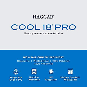 Haggar Men's Cool 18 Pro Straight Fit Pleat Front 4-Way Stretch Expandable Waist Short with Big & Tall Sizes, Navy, 44