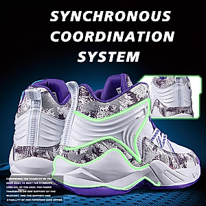 CJSPORX Men Women Basketball Shoes Breathable Non Slip Outdoor Fashion Sneakers White Purple Size 6