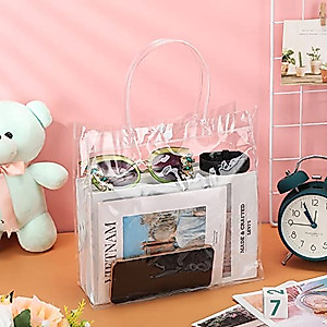 85 Pcs Clear PVC Gift Bags with Handles Transparent Gift Wrap Bags Clear Plastic Gift Tote Bags Reusable Clear PVC Favor Bags for Shopping Wedding Baby Shower Birthday Party, 9.84 x 9.84 x 3.54 Inch