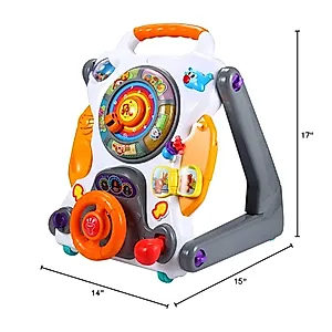 NuoPeng 3 in 1 Baby Sit-to-Stand Walker, Activity Center, Entertainment Table, Drawing Board (Yellow with Green)