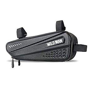WILD MAN 1.2L Rainproof Hard Shell Bike Saddle Bag for Bicycle Triangle Frame Under Seat for Road Mountain Cycling (Black,ES4)
