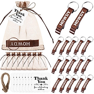 Junkin 50 Pcs Western Party Favors Mental Bottle Opener Keychain Bulk with Organza Bags Thank You Tags and Rope for Wedding Wild West Themed Party Decorations