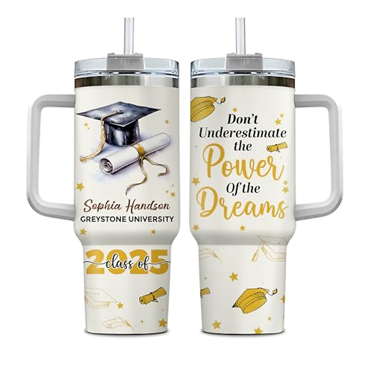 Foxcorner Personalized Graduation 2025 40oz Tumbler with Handle and Straw - Graduation Gifts for Her - Congrat Motivational Gifts For Graduates, Student, Friends - Stainless Steel Travel Cup with Lid